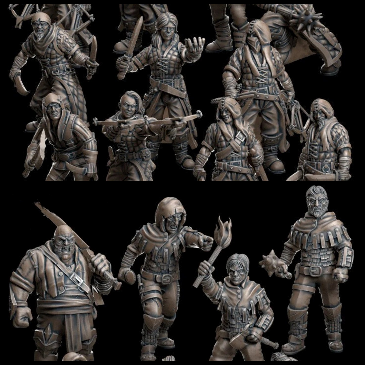 3D Printed Bandit Miniature Set – Fantasy RPG Figures – Ottsworkshop